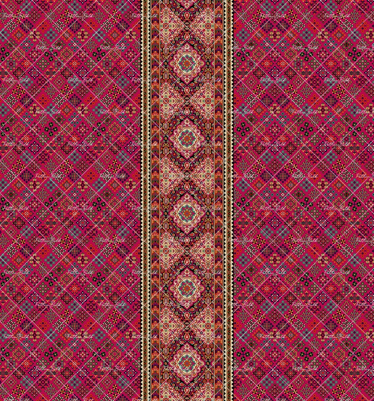 Opulent Crimson Carpet Motif with Geometric Border - Seamless Pattern ...