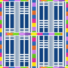 Vibrant Geometric Checks with Colorful Striped Borders - Design Detail